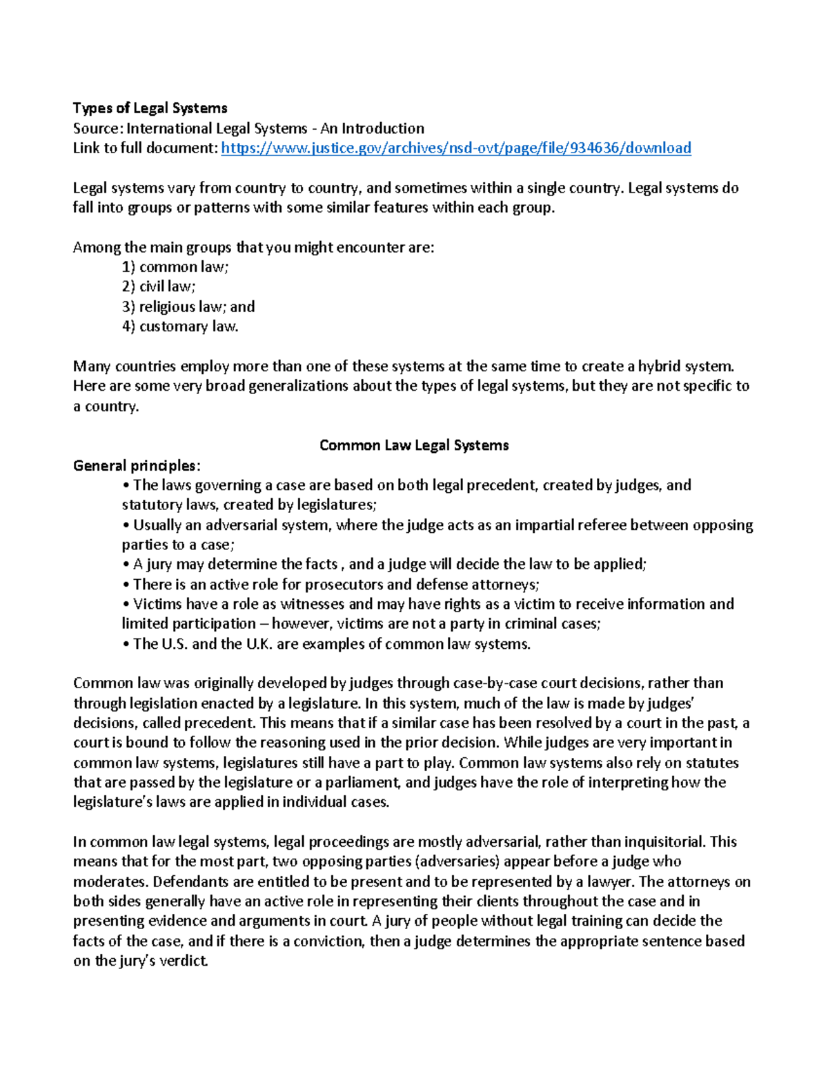 Types of Legal Systems - MGT12A - Types of Legal Systems Source ...
