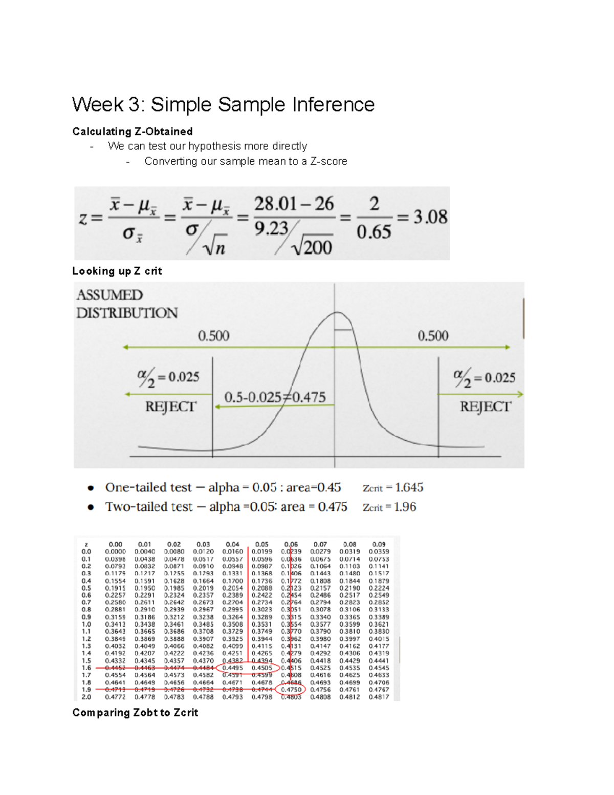 Week 3 - Week 3 - Week 3: Simple Sample Inference Calculating Z ...