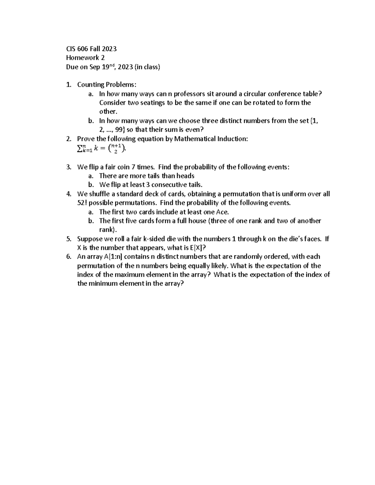 6568193 34367552 1051695076983 - CIS 606 Fall 2023 Homework 2 Due on Sep 19nd, 2023 (in class ...