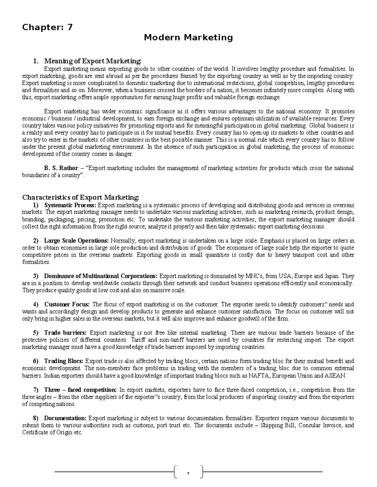 7. Modern Marketing - Chapter: 7 Modern Marketing 1. Meaning of Export ...