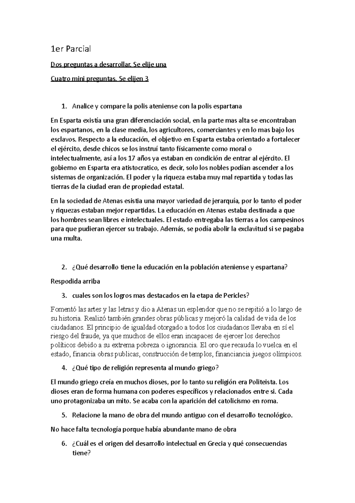 1er Parcial - 1er Parcial Dos preguntas a desarrollar. Se elije una Cuatro mini preguntas. Se ...