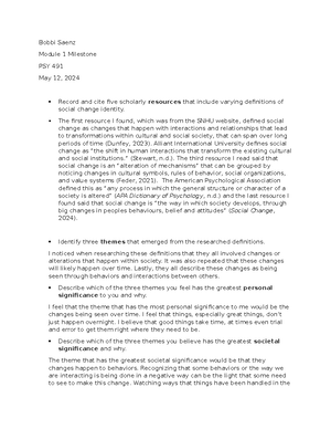 Module 2 milestone - Bobbi Saenz Module 2 Milestone PSY 491 May 19 ...