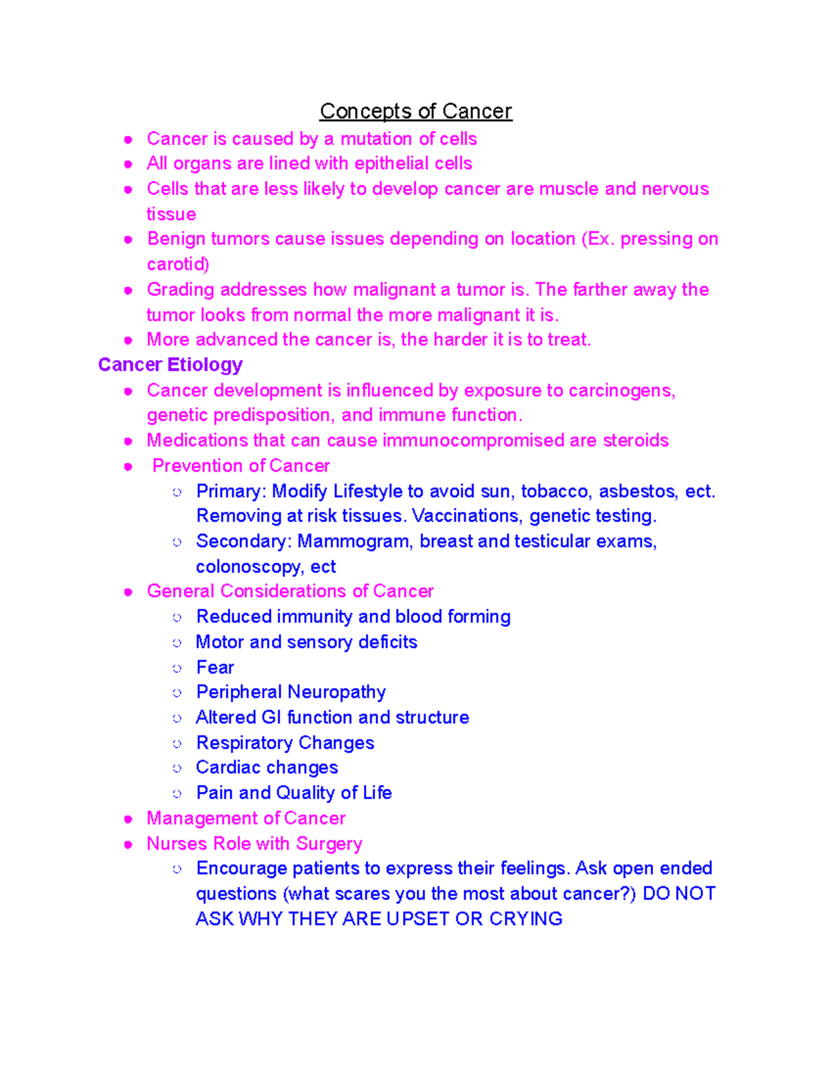 Week 1 Notes - Concepts of Cancer Cancer is caused by a mutation of ...