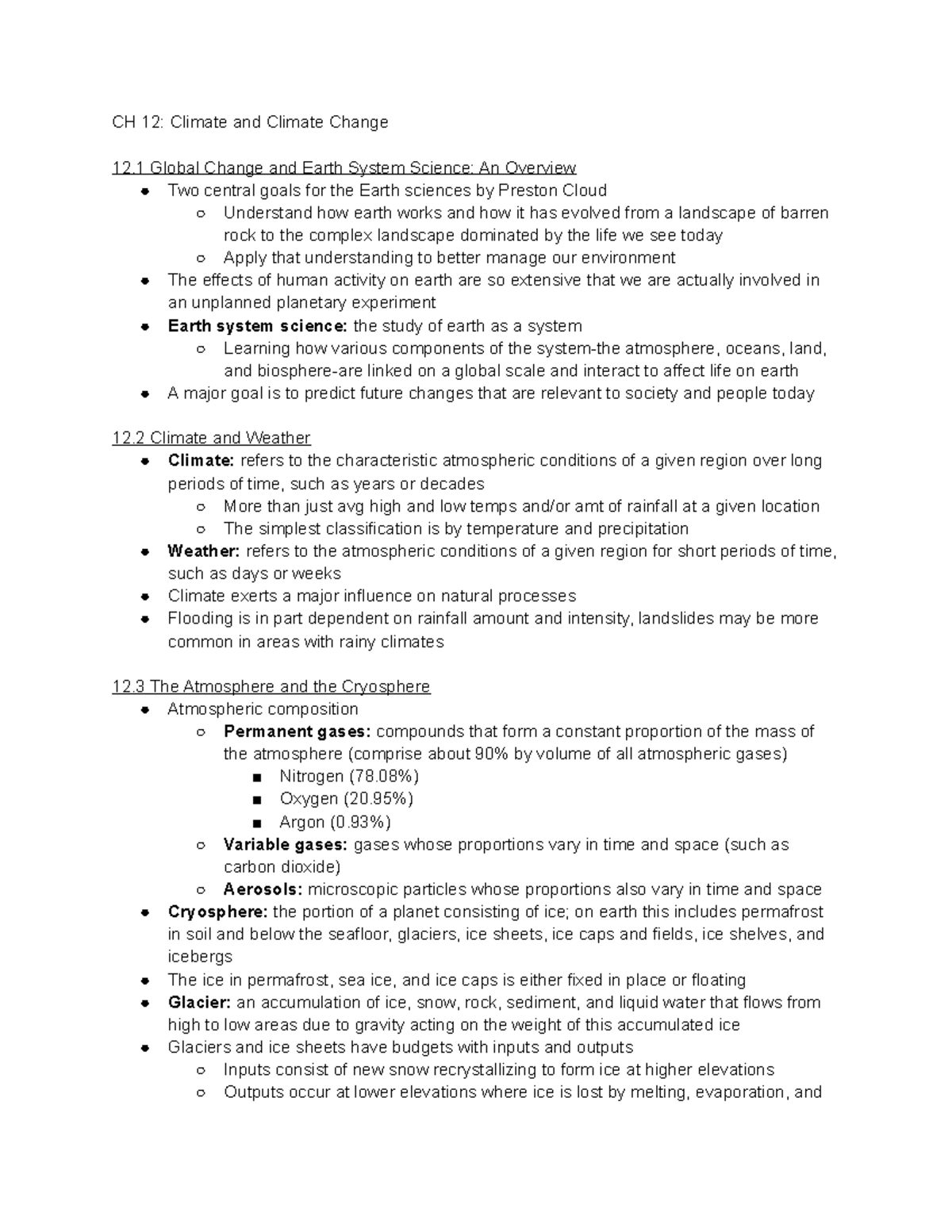 CH 12 Book Notes - Climate and Climate Change - CH 12: Climate and ...