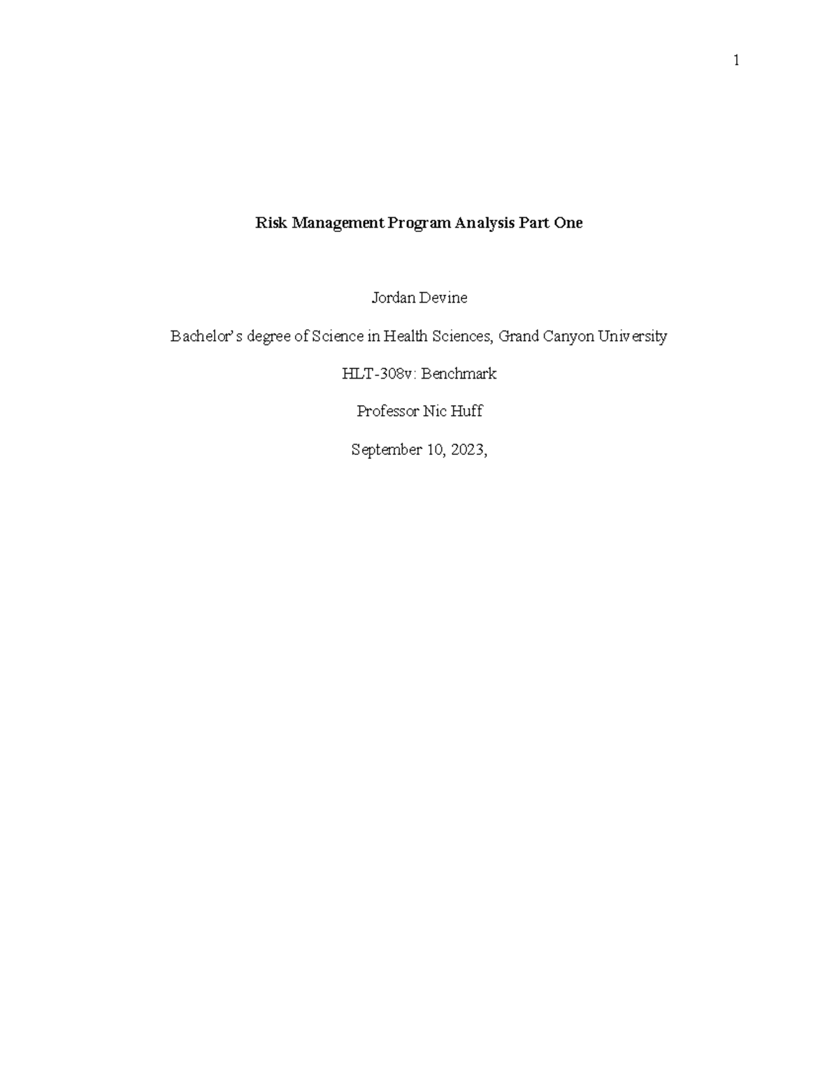 Benchmark risk management analysis - Risk Management Program Analysis ...