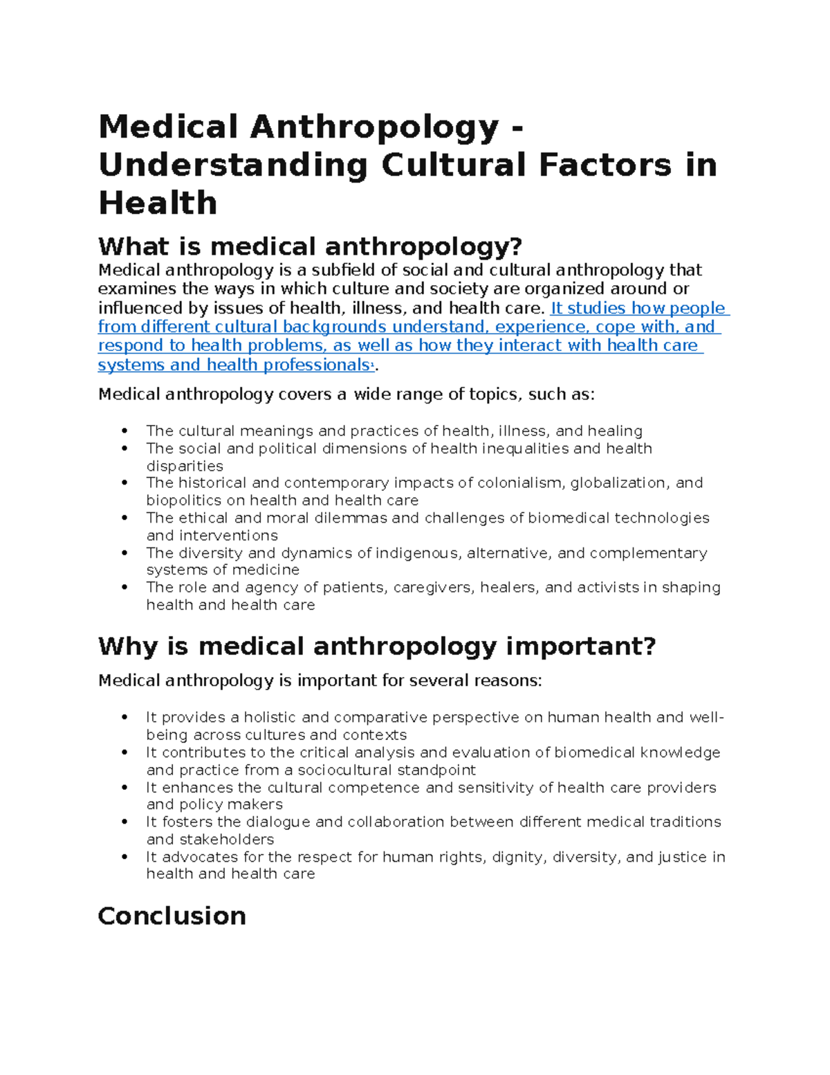 Medical Anthropology - Understanding Cultural Factors in Health ...