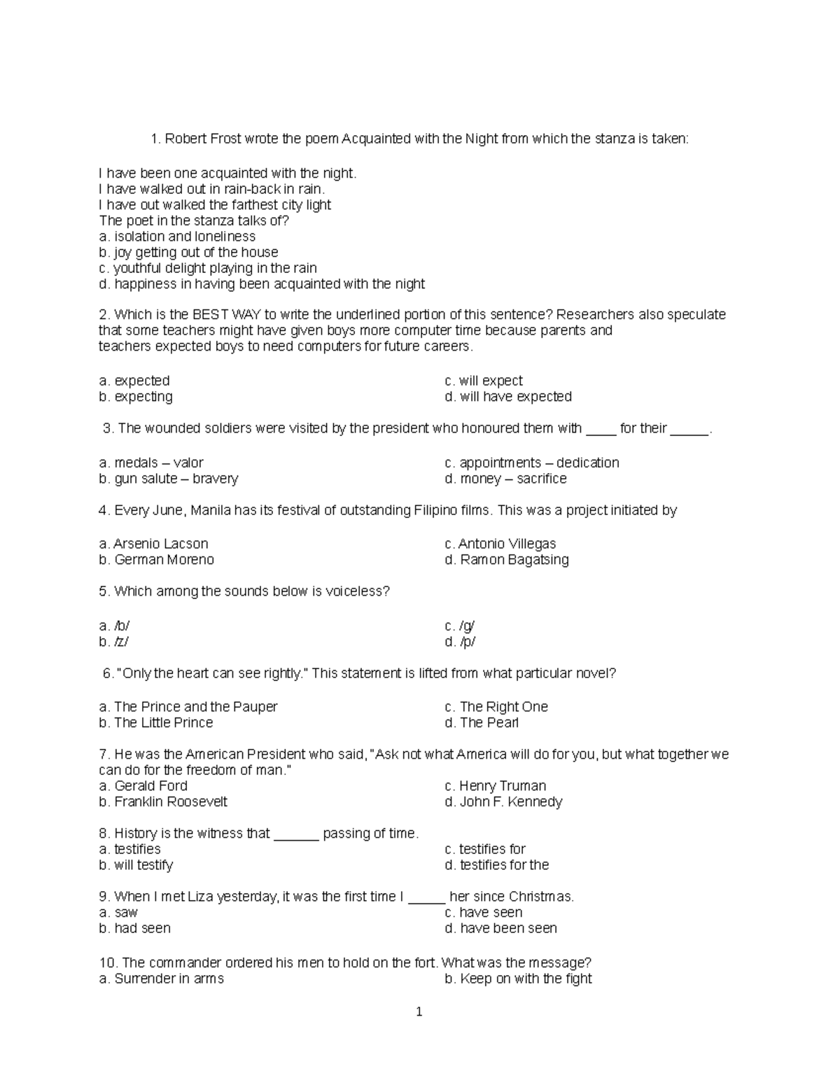 English-2 - lecture notes - Robert Frost wrote the poem Acquainted with ...