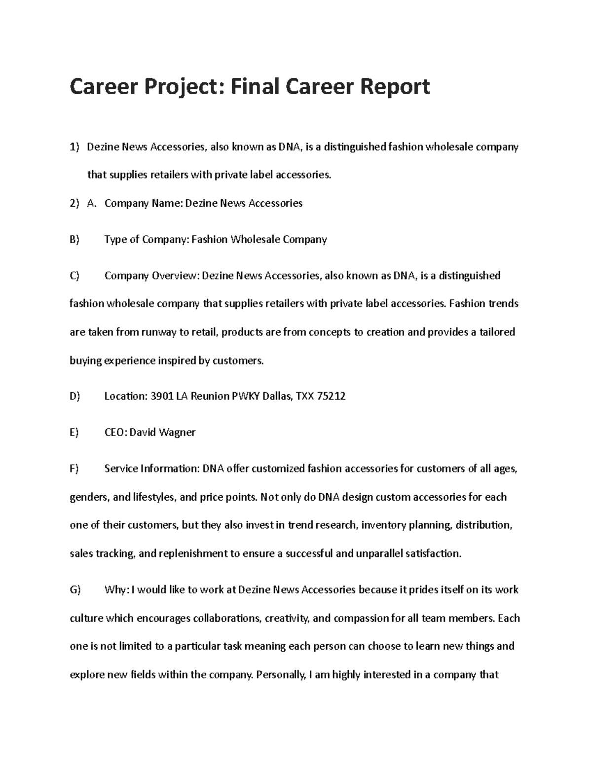 Company Research (Task 2 & 3) - Career Project: Final Career Report ...