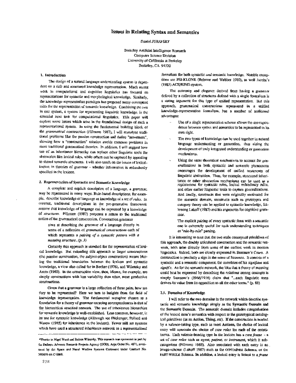 Issues In Relating Syntax And Semantics Much Recent Work In