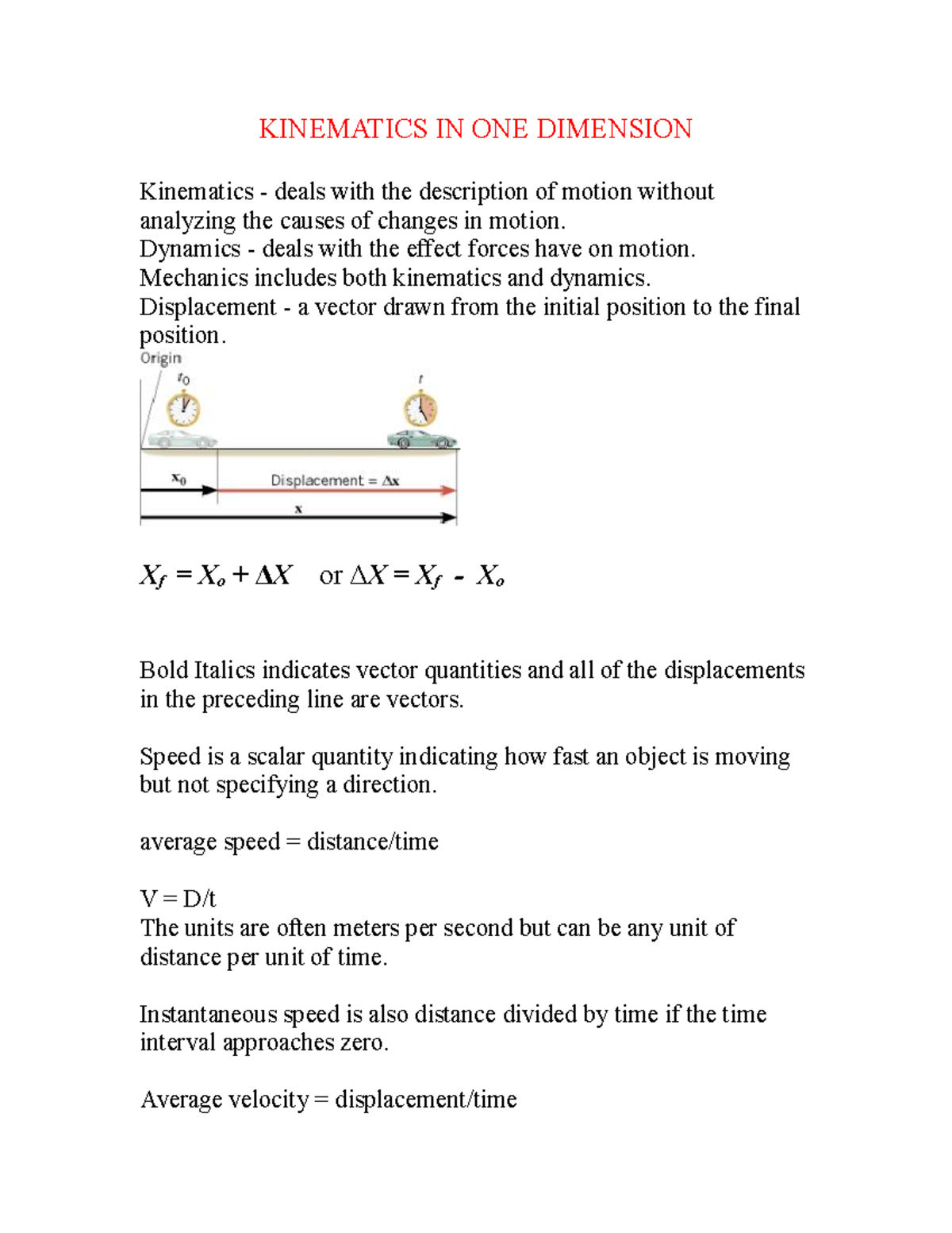 Ch02 Kinematics in one dimension - KINEMATICS IN ONE DIMENSION ...