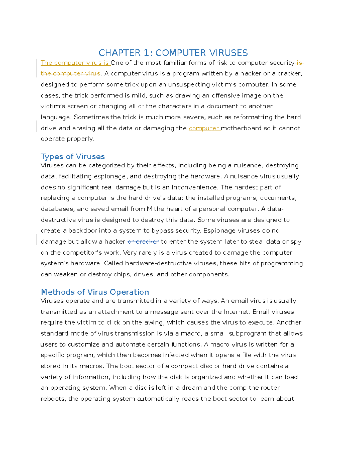 Comp Chapters Essay - CHAPTER 1: COMPUTER VIRUSES The computer virus is ...