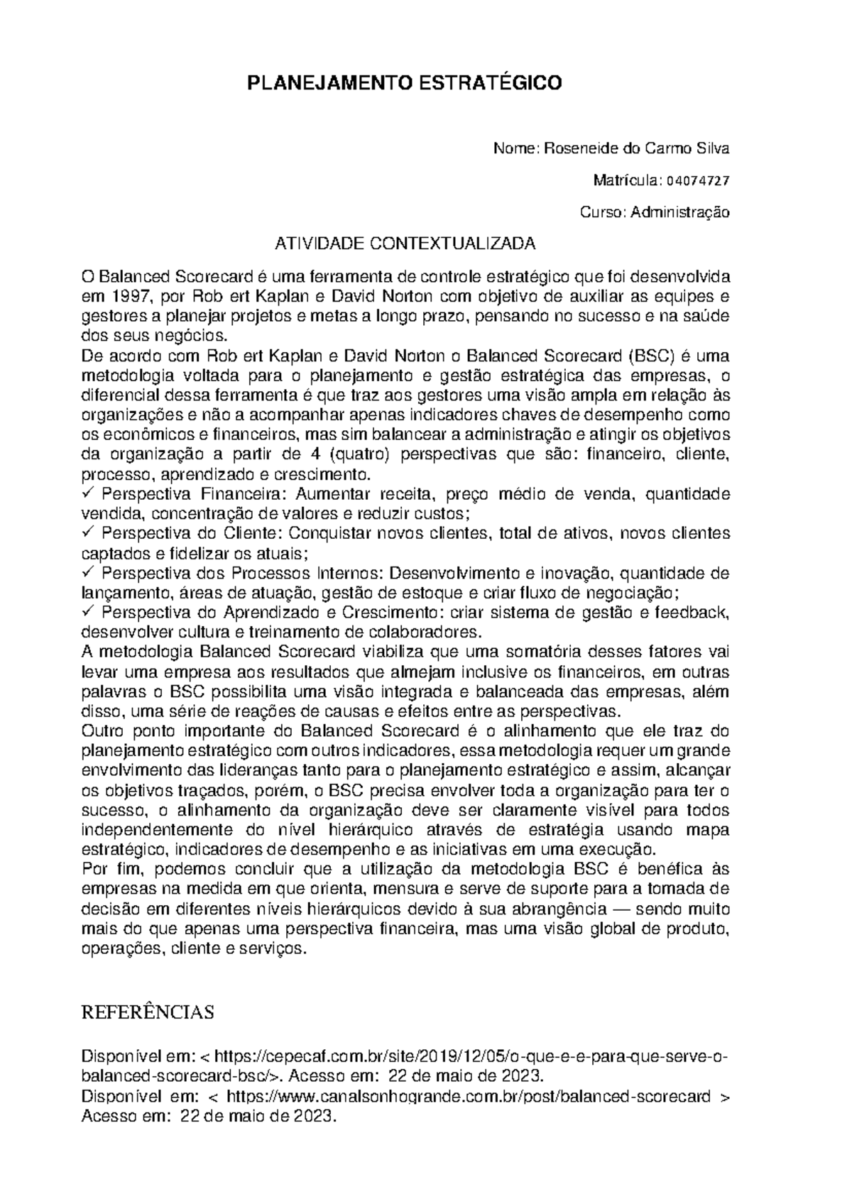 Avaliação On-Line 5 (AOL 5) - Atividade Contextualizada - PLANEJAMENTO ...