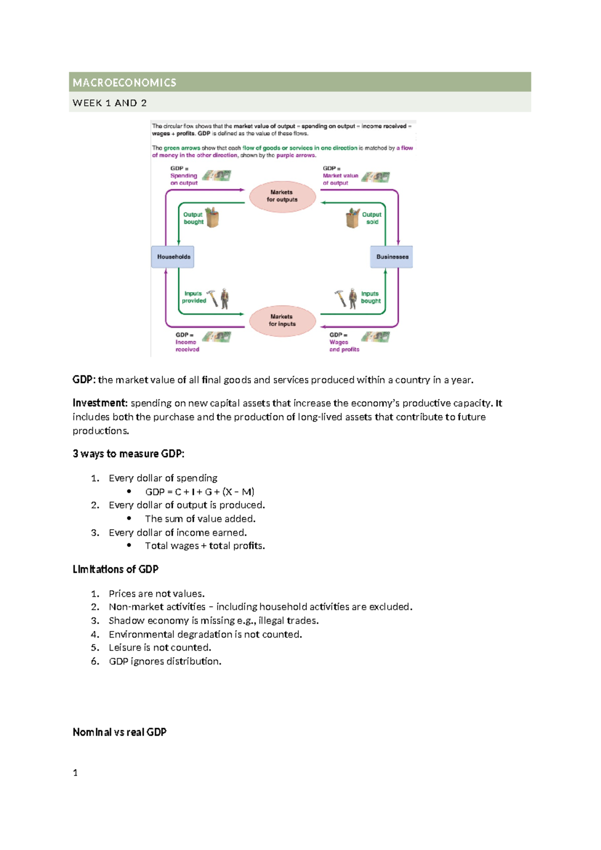 Macroeconomics Notes Week 1-3 - ECON1102 - ANU - Studocu