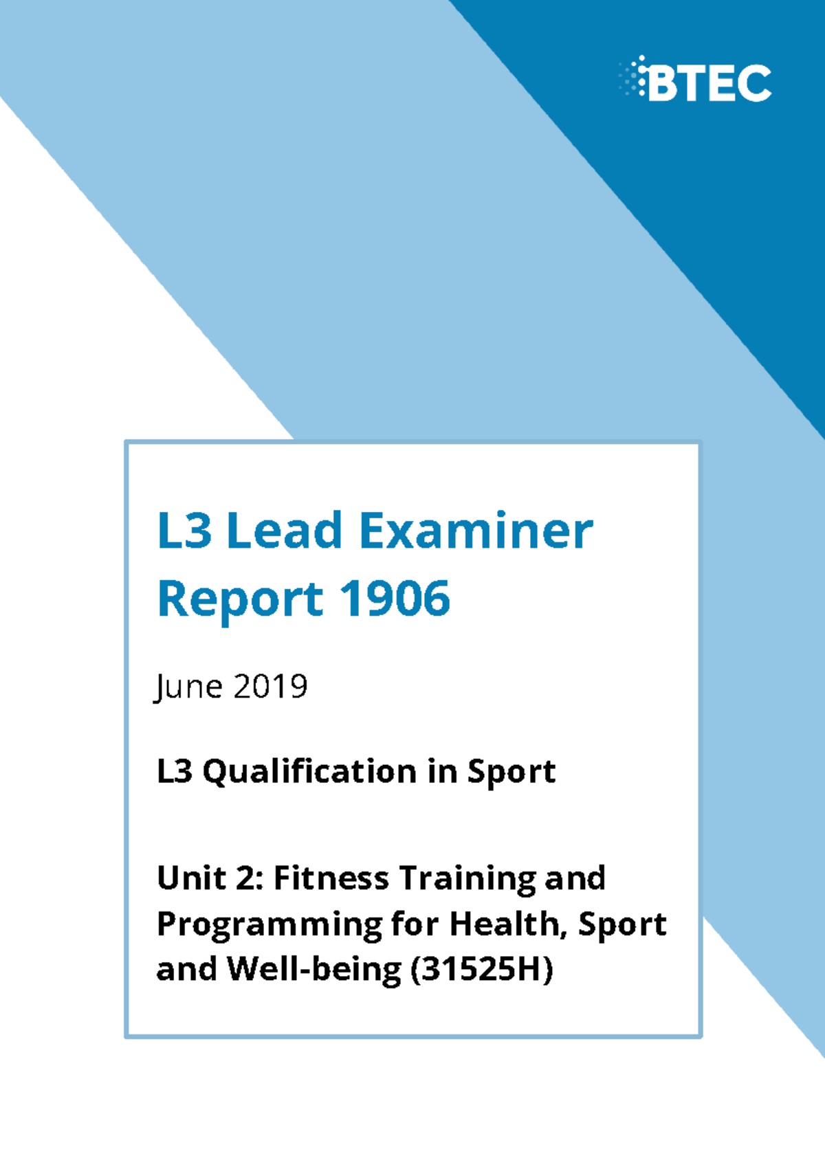mark scheme to unit 11 btec sport level 3 - L3 Lead Examiner Report ...