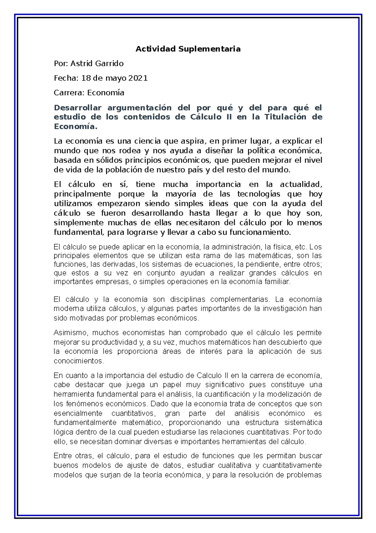 Actividad Suplementaria Calculo II - Actividad Suplementaria Por ...