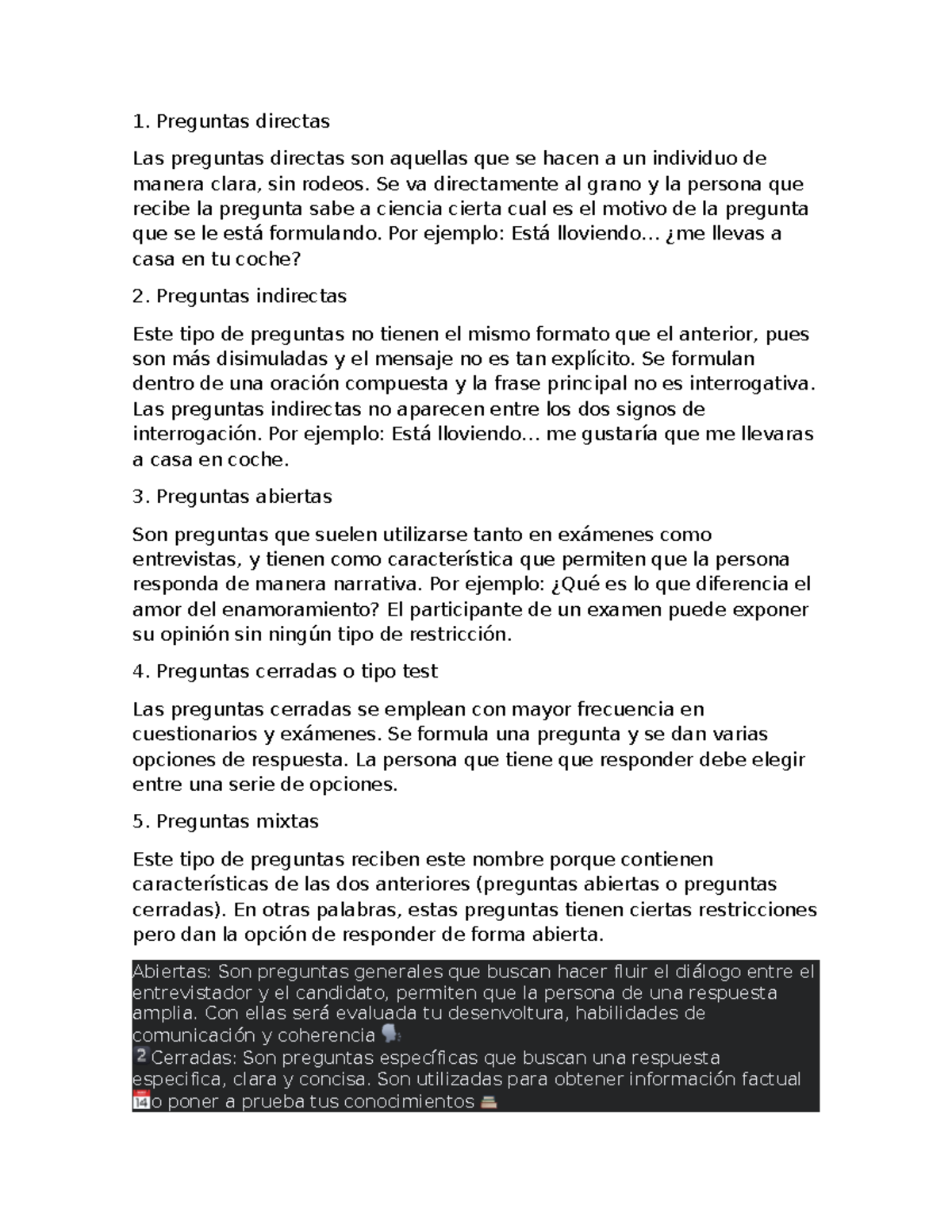 Tipos DE Preguntas en una Entrevista - Preguntas directas Las preguntas ...