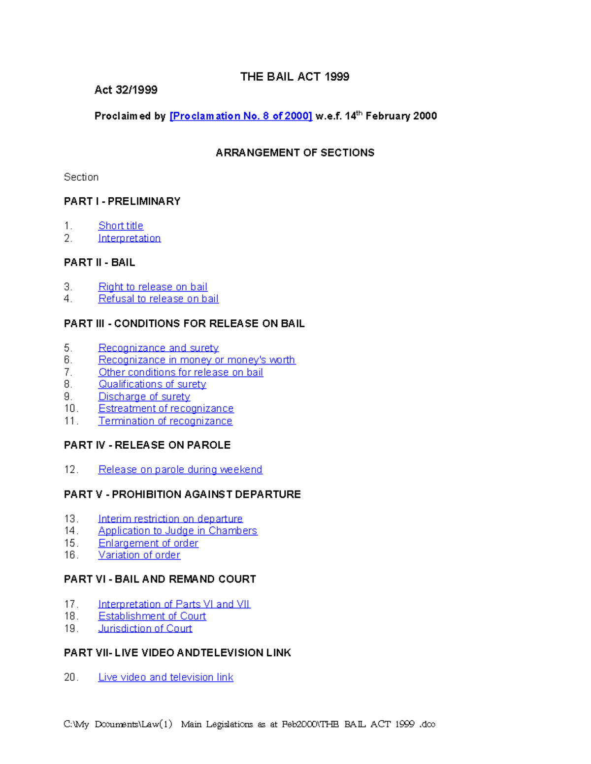 Bail Act Of Mauritius 1999 THE BAIL ACT 1999 Act 32 Proclaimed By