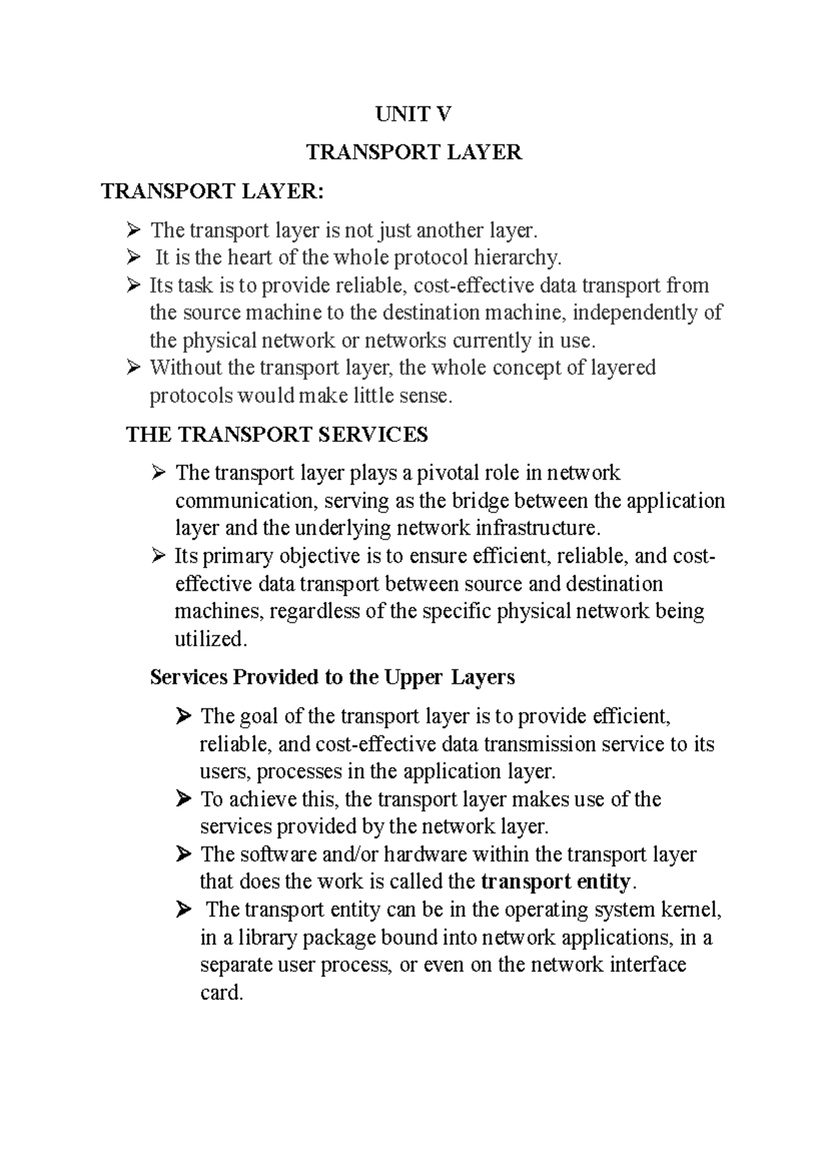 UNIT V - Basics of Computer networks - UNIT V TRANSPORT LAYER TRANSPORT LAYER: The transport ...