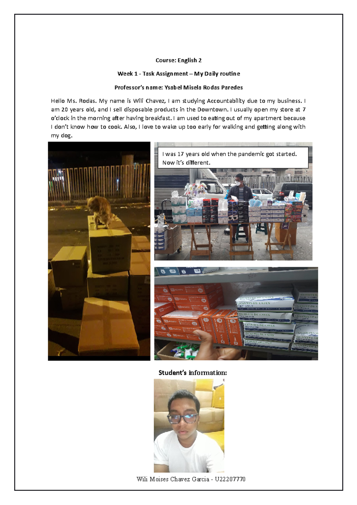 ENG1 - mmm - Course: English 2 Week 1 - Task Assignment – My Daily routine Professor’s name ...