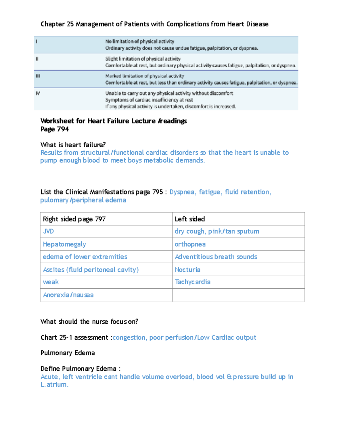 Chp 25 HF study guide - notes over heart failure - Worksheet for Heart ...