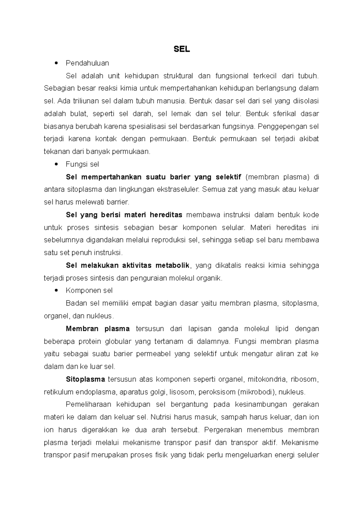 Deskripsi Dan Fungsi Mengenai Sel - SEL Pendahuluan Sel adalah unit ...