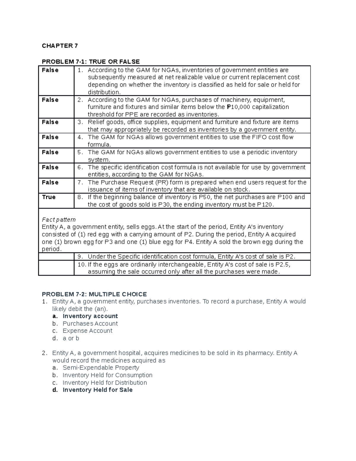 Scribd - Fighting - CHAPTER 7 PROBLEM 7-1: TRUE OR FALSE False 1 ...