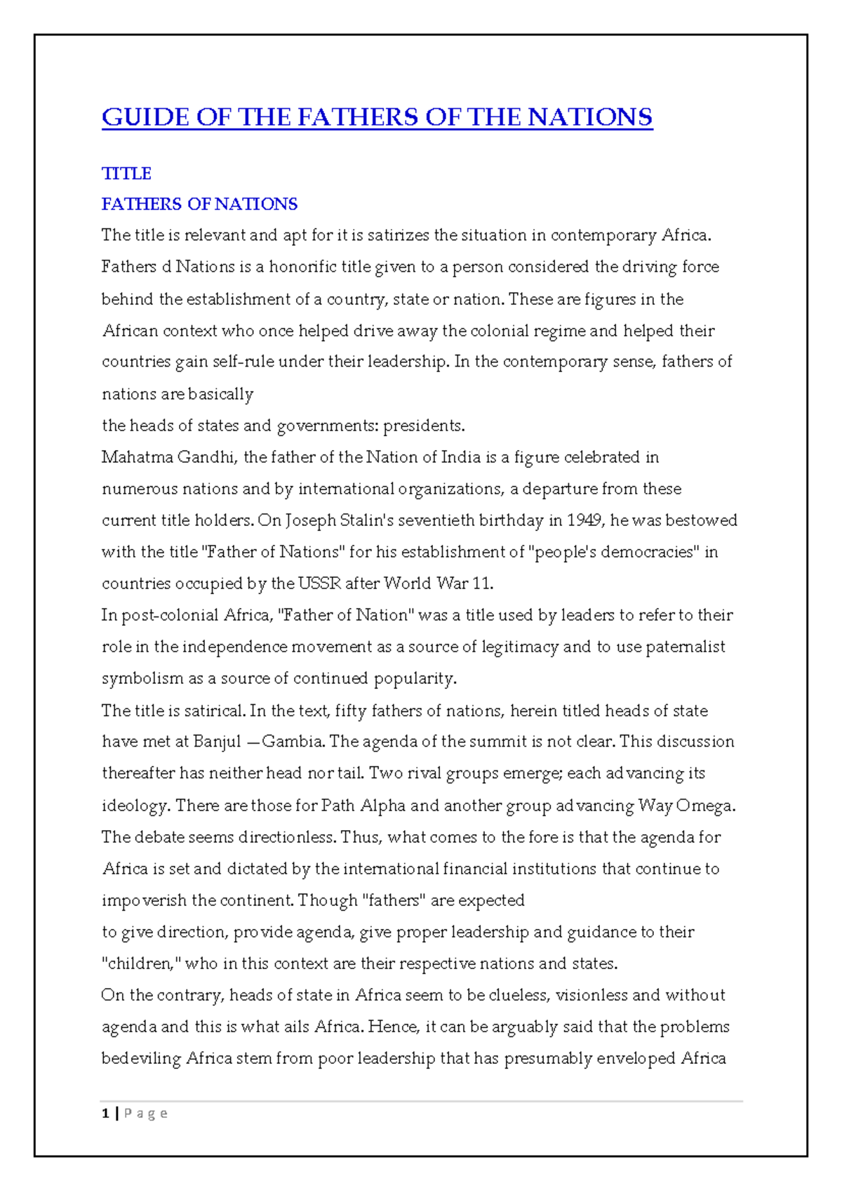 Fathers of nation - for easy revision - GUIDE OF THE FATHERS OF THE ...