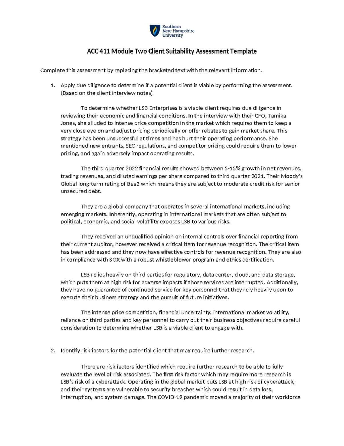 ACC 411 Module Two Client Suitability Assessment Template 2 - ACC 411 ...