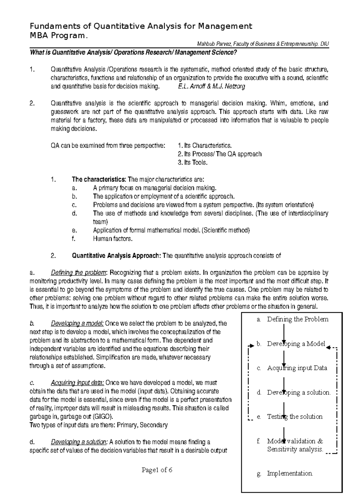 0. Fundamentals of Quantitative Analysis - a. Defining the Problem b ...