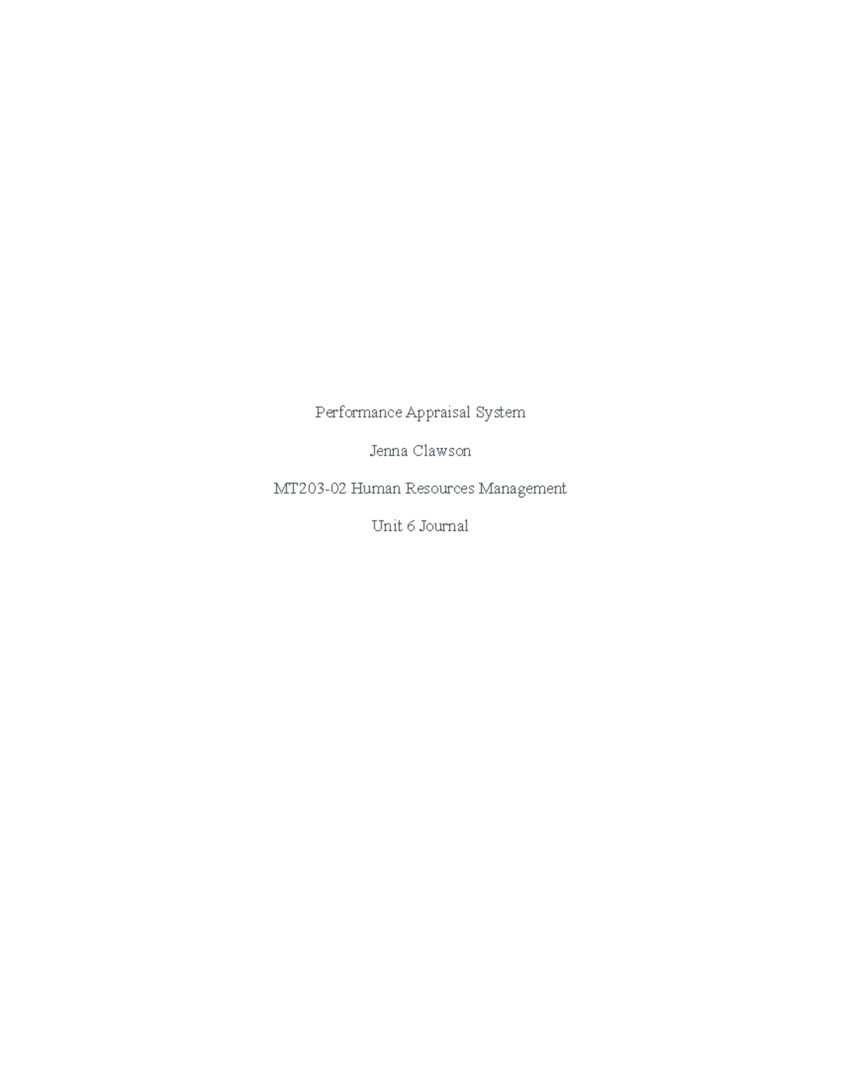 MT 203 Unit 6 Journal - practice work - Performance Appraisal System ...