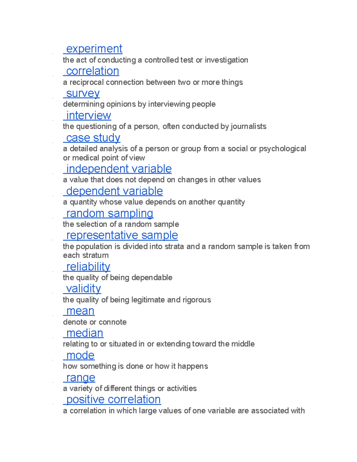 Research methods vocabulary - experiment the act of conducting a ...