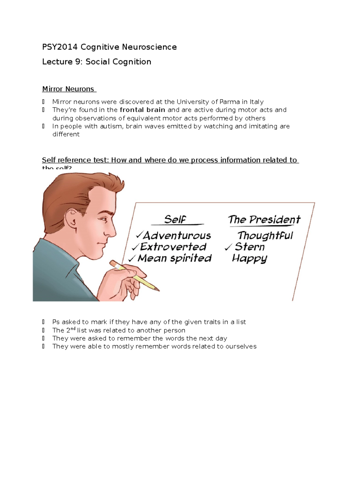 Cognitive Neuroscience: Social Cognition - PSY2014 Cognitive ...
