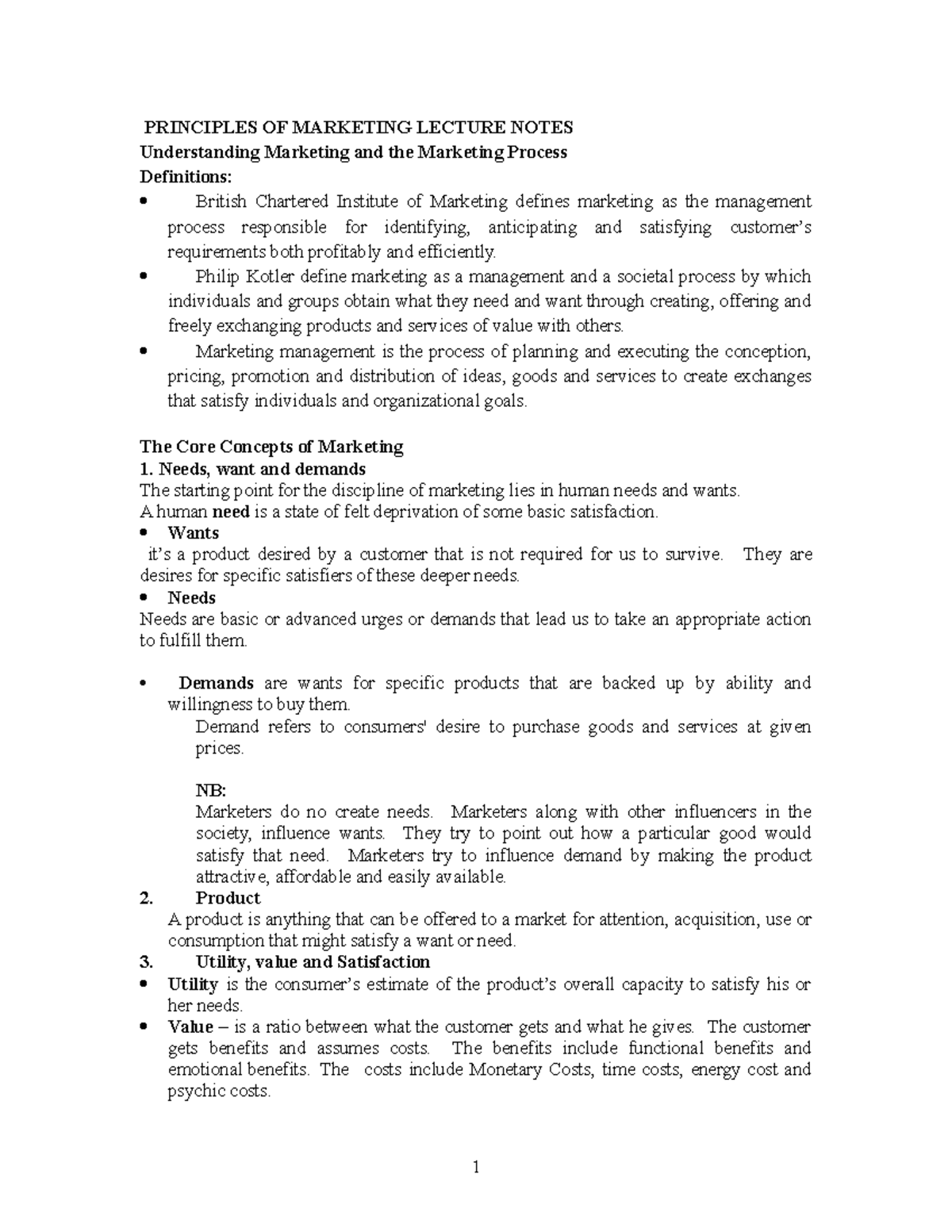 Principles OF Marketing BBA 201 - PRINCIPLES OF MARKETING LECTURE NOTES ...