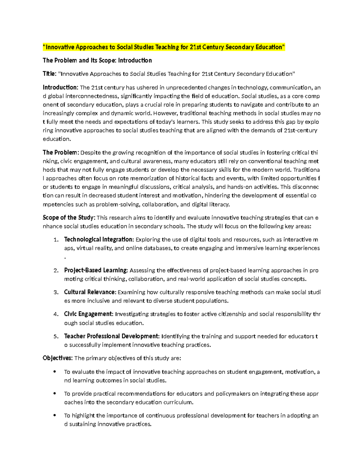 Innovative- sample research - "Innovative Approaches to Social Studies ...