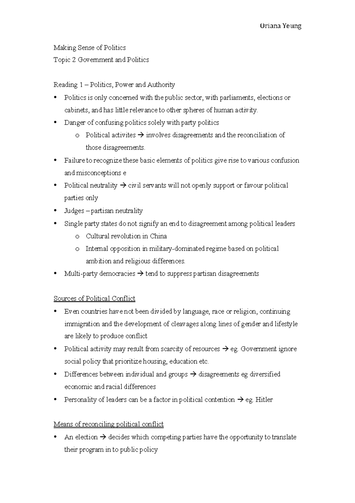 Topic 2 Reading Summary - Making Sense of Politics Topic 2 Government ...