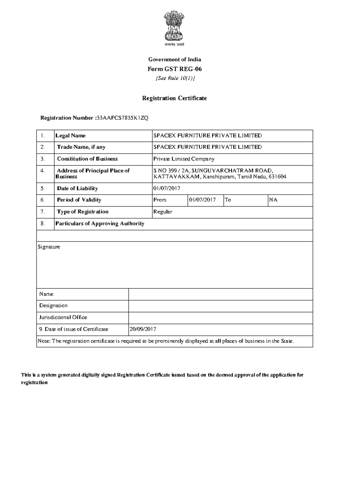 AA330617004332 P RC2009 2017 - Government of India Form GST REG- [See ...