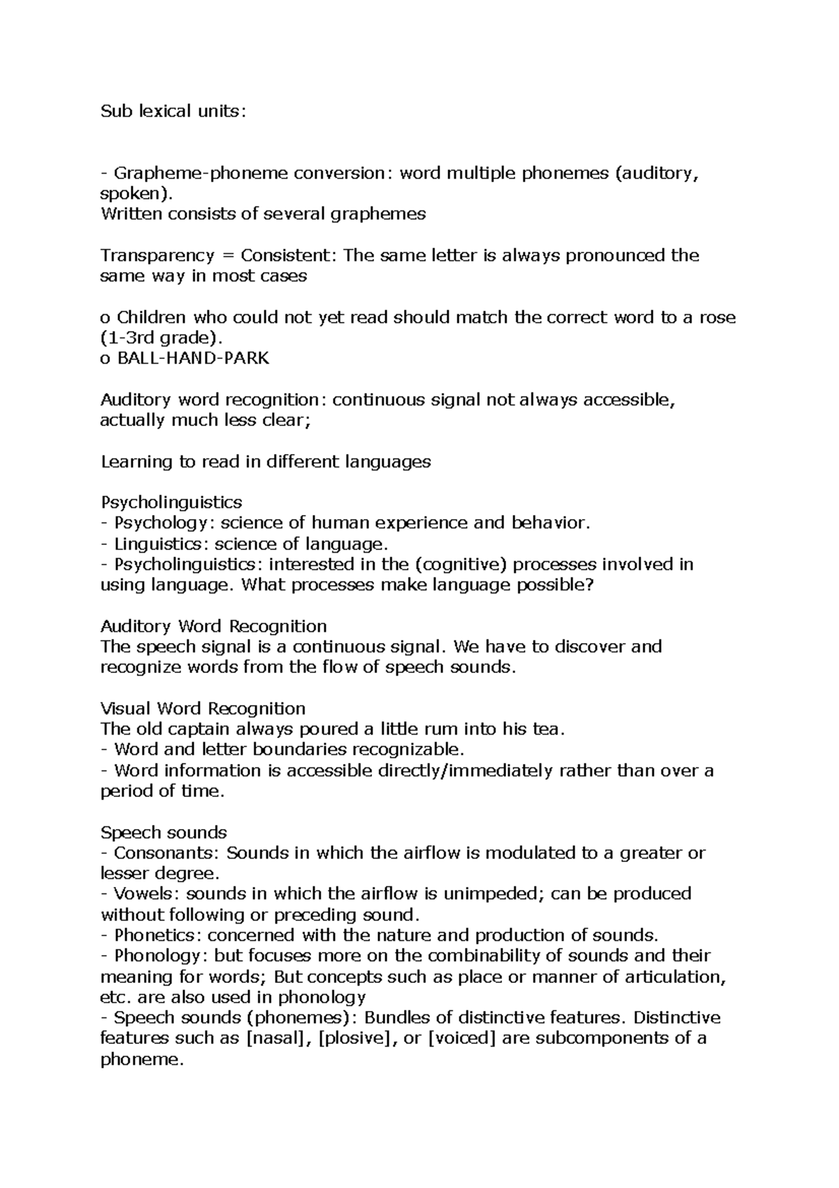 Sub lexical units - Introduction To Cognitive Psychology - Sub lexical ...