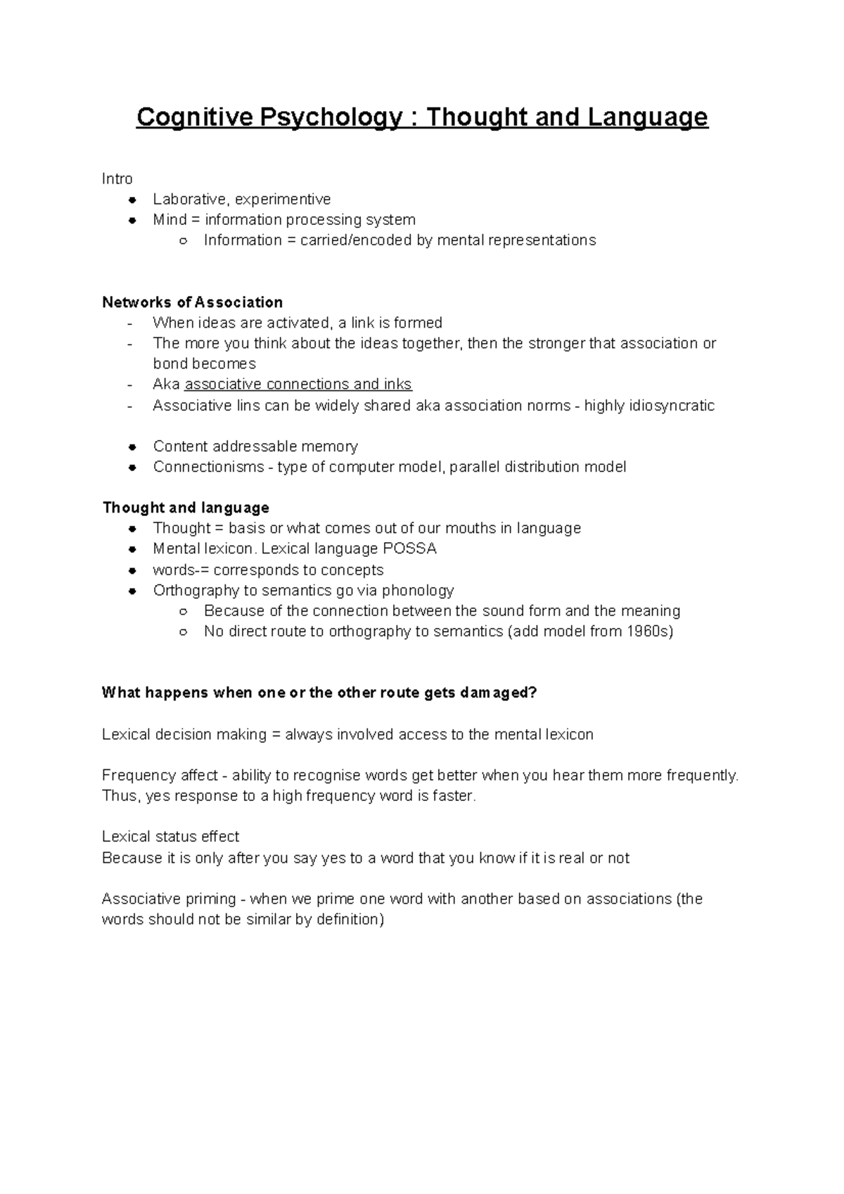 Cognitive Psychology - Lexical language POSSA words-= corresponds to ...