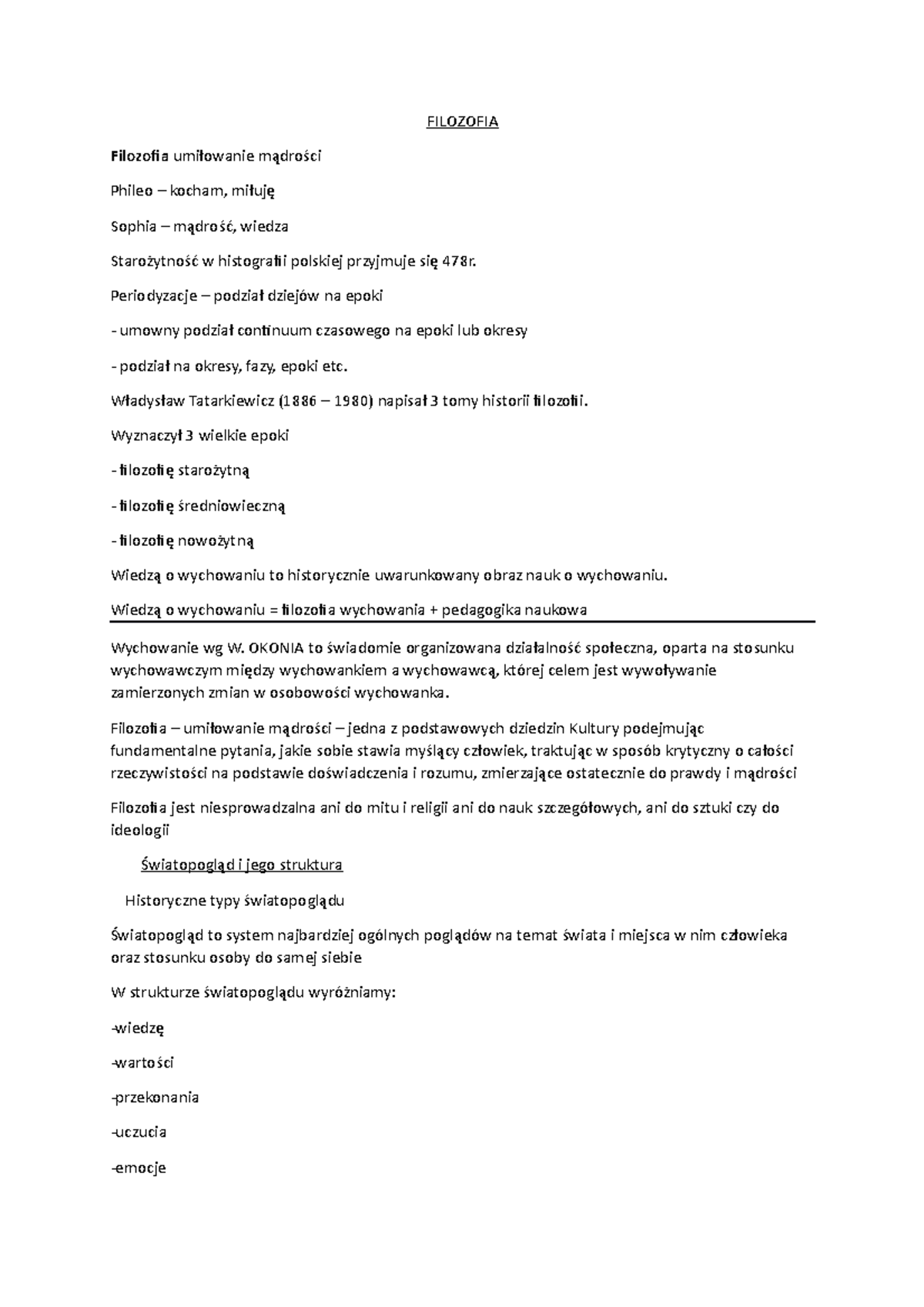 Filozofia Notatki Filozofia Filozofia Umiłowanie Mądrości Phileo