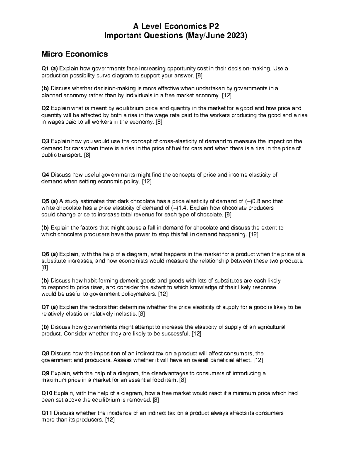 Imp Qs Eco P2 MJ23 - a levels economics - A Level Economics P Important ...