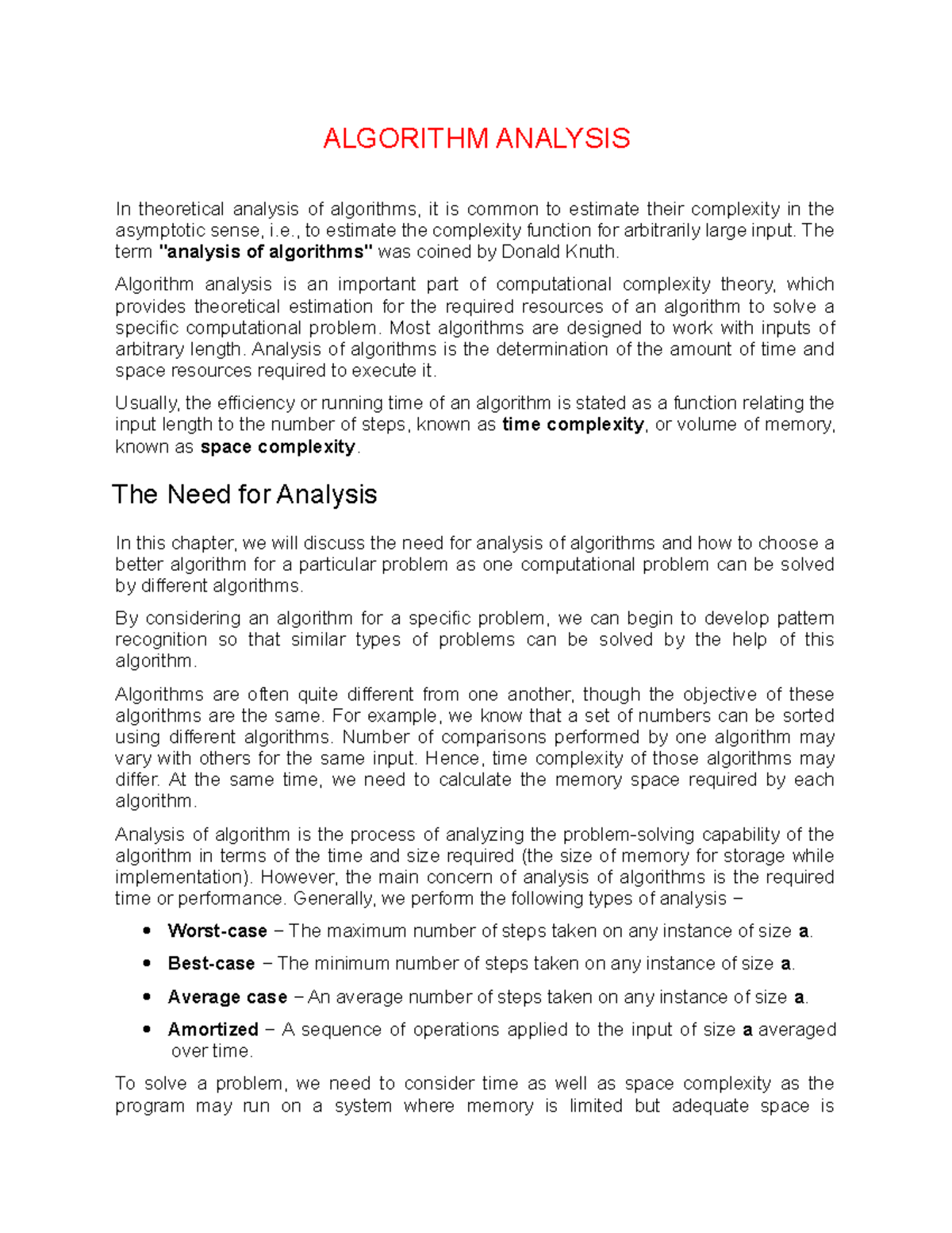 Algorithm Analysis - This topic is intended for information only. - ALGORITHM ANALYSIS In - Studocu