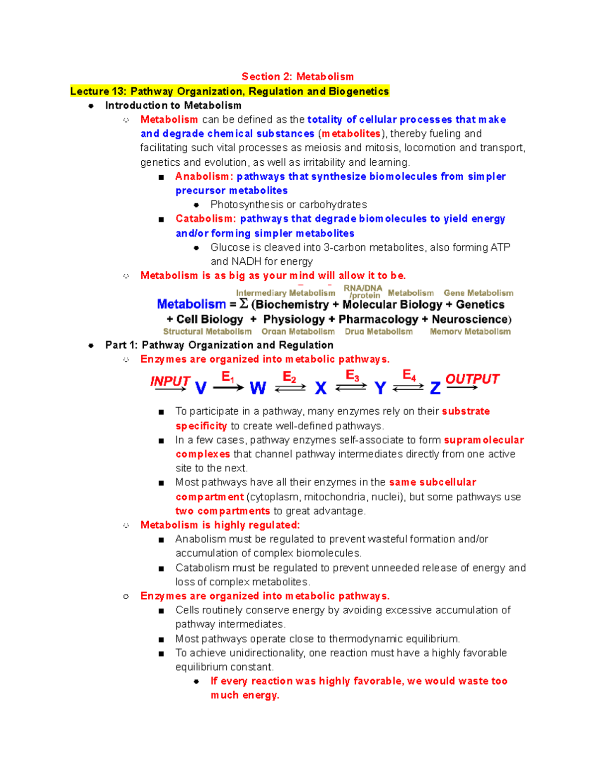 Section 2 Metabolism - Lecture Notes - Section 2: Metabolism Lecture 13 ...
