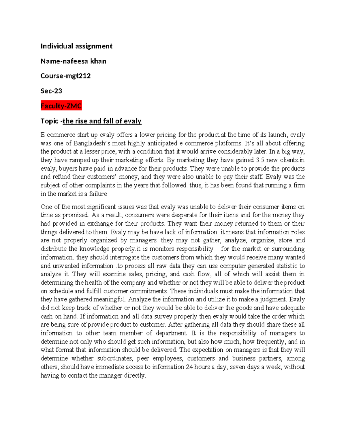 Mgt212 assignment - ... - Individual assignment Name-nafeesa khan ...