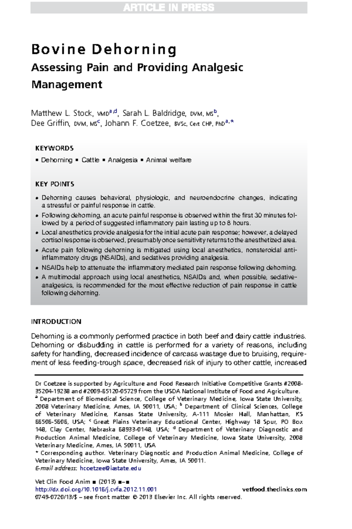 VCNA- Dehorning analgesia - B o v i n e D e h o r n i n gAssessing Pain ...