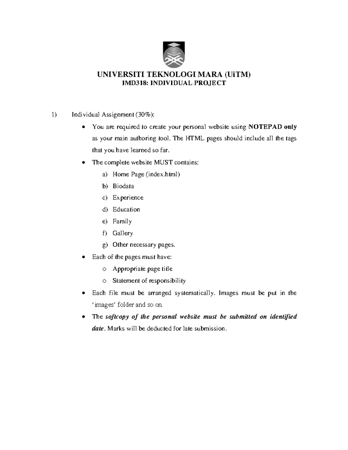 IMD318 Individual - ............. - UNIVERSITI TEKNOLOGI MARA (UiTM ...