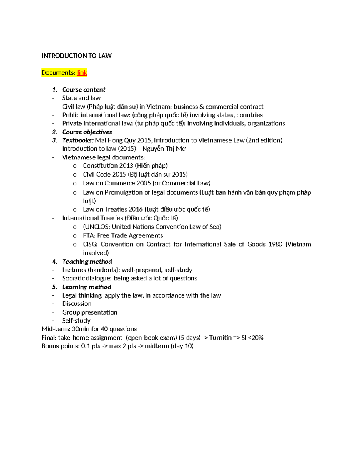 Introduction TO LAW - Let's A - INTRODUCTION TO LAW Documents: link 1 ...