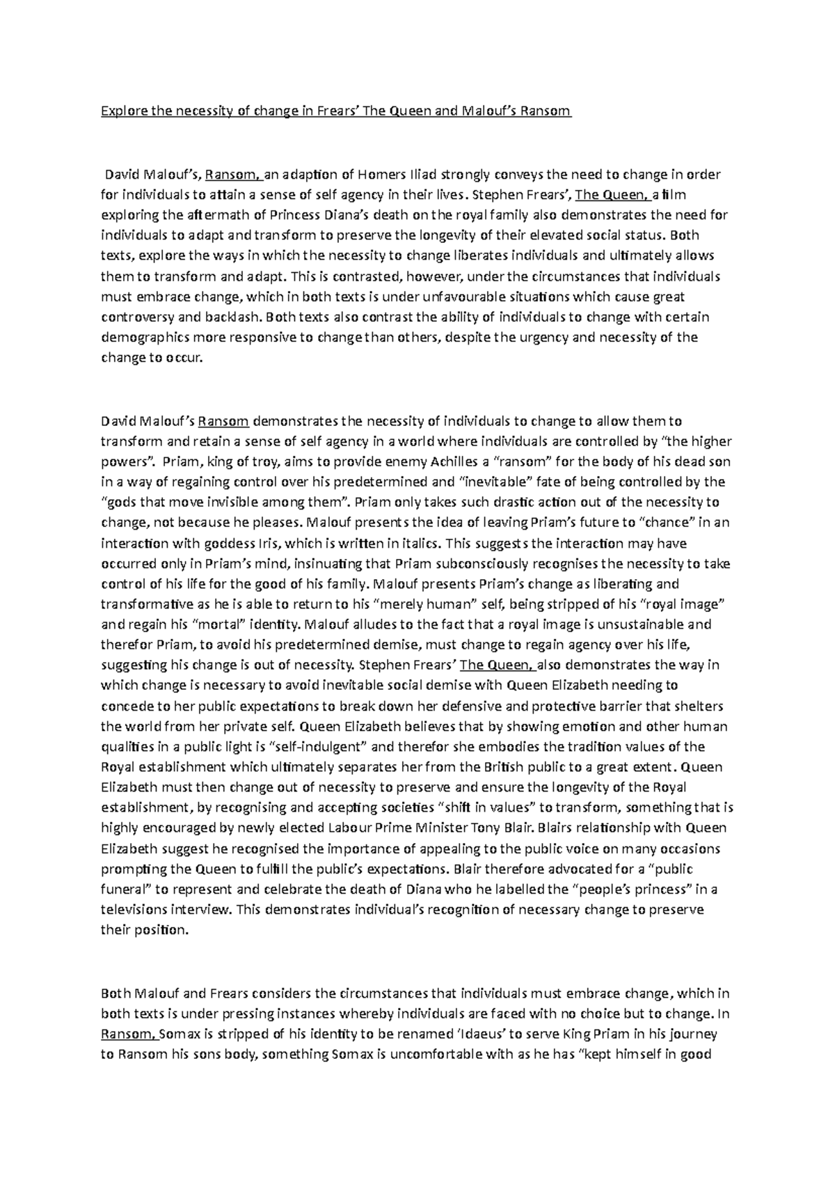 Ryan Practise SAC 2 (11) - Explore the necessity of change in Frears ...