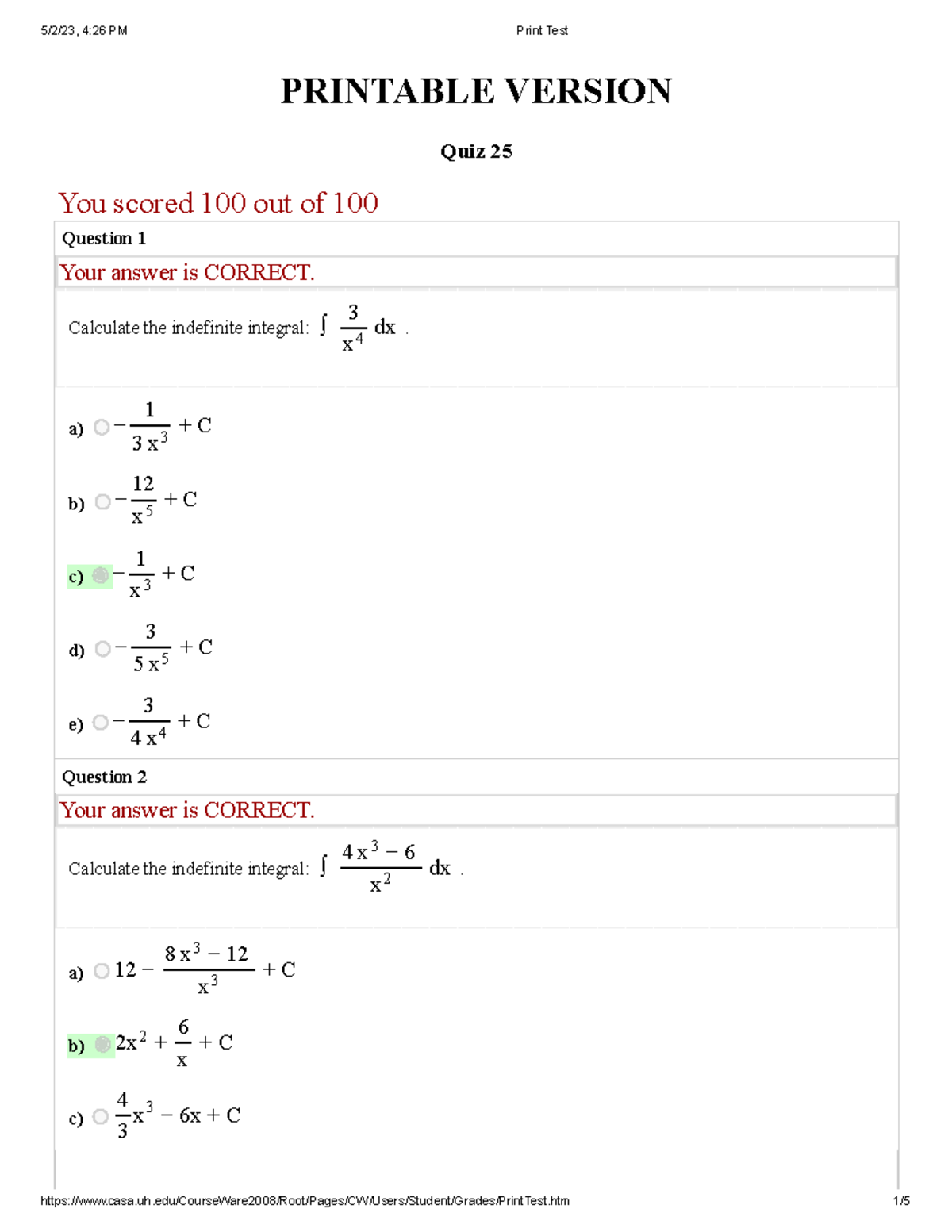 Quiz 25 - Quiz 25 - PRINTABLE VERSION Quiz 25 You scored 100 out of 100 ...