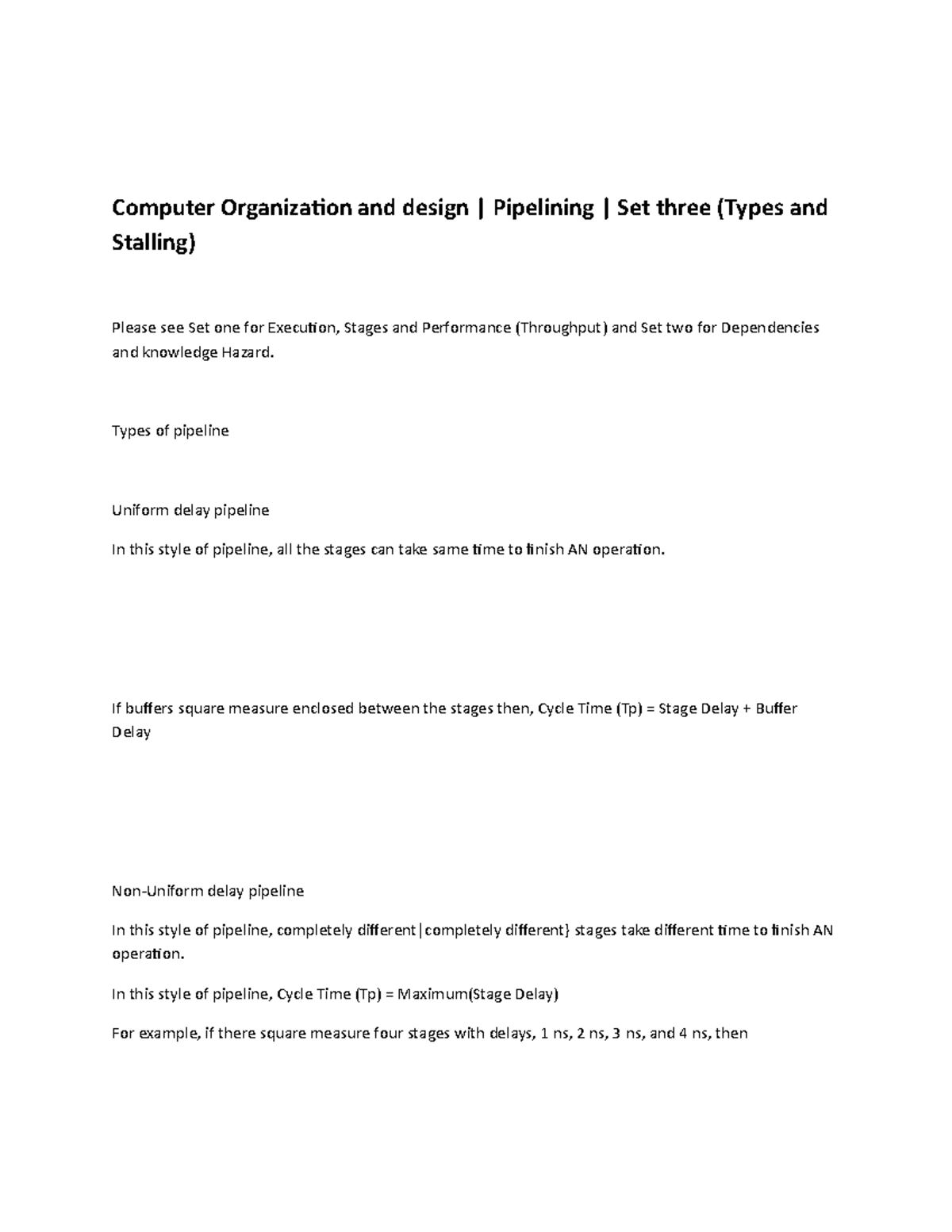 Pipelining Set three Types and Stalling - Computer Organization - Studocu