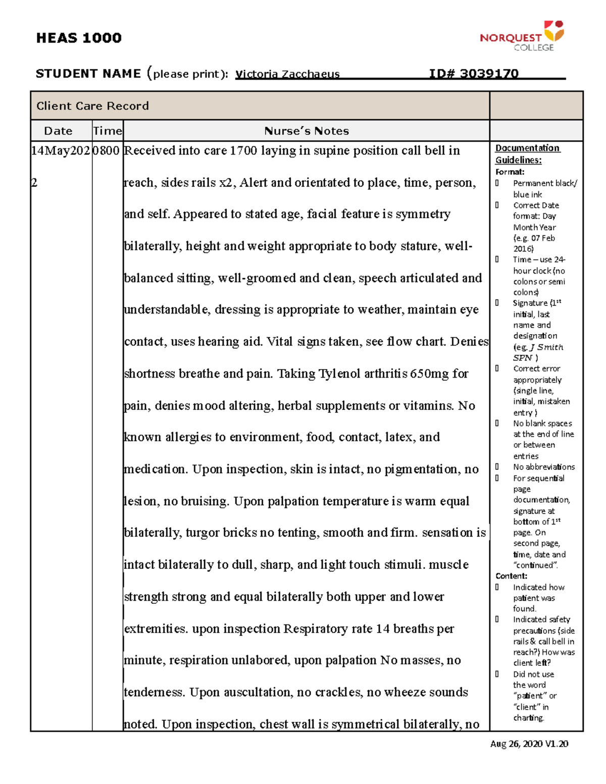 Head to toe inpatient reassessment documentation - STUDENT NAME (please ...